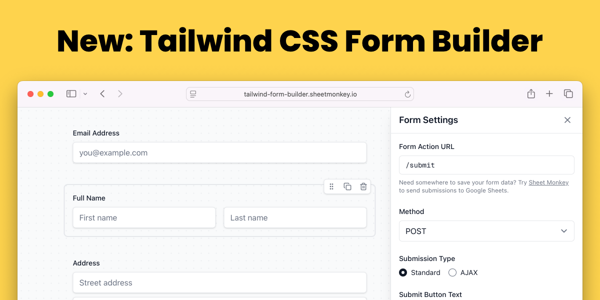 Introducing Tailwind Form Builder: Create Beautiful Forms in Seconds | Sheet Monkey Blog